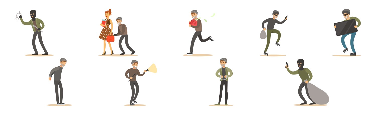 Male thief in mask set robber cartoon characters Vector Image