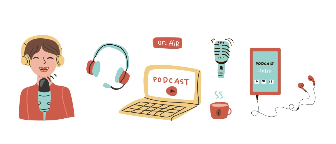 Podcast cover template background with laptop Vector Image