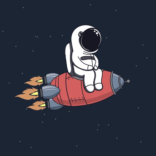 Funny astronaut flying on rocket Royalty Free Vector Image