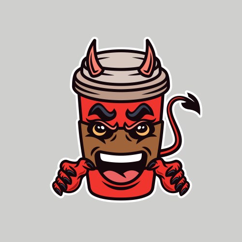 Devil coffee paper cup cartoon mascot character Vector Image