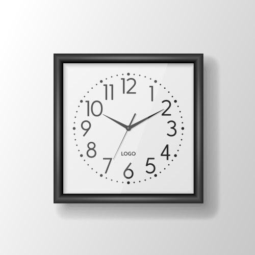 3d realistic black square wall office clock Vector Image