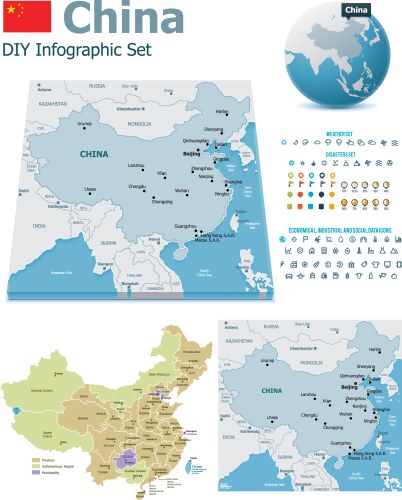 Colorful china political map with selectable Vector Image