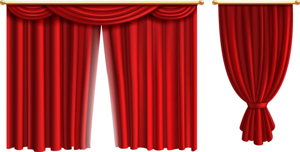 Realistic curtains red cloth with gold ties set Vector Image