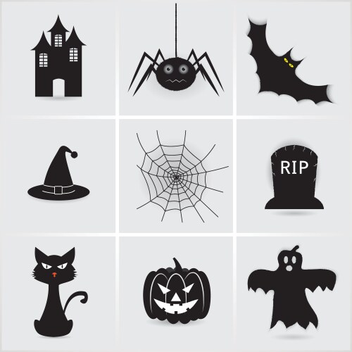Witch halloween icons set on black Royalty Free Vector Image