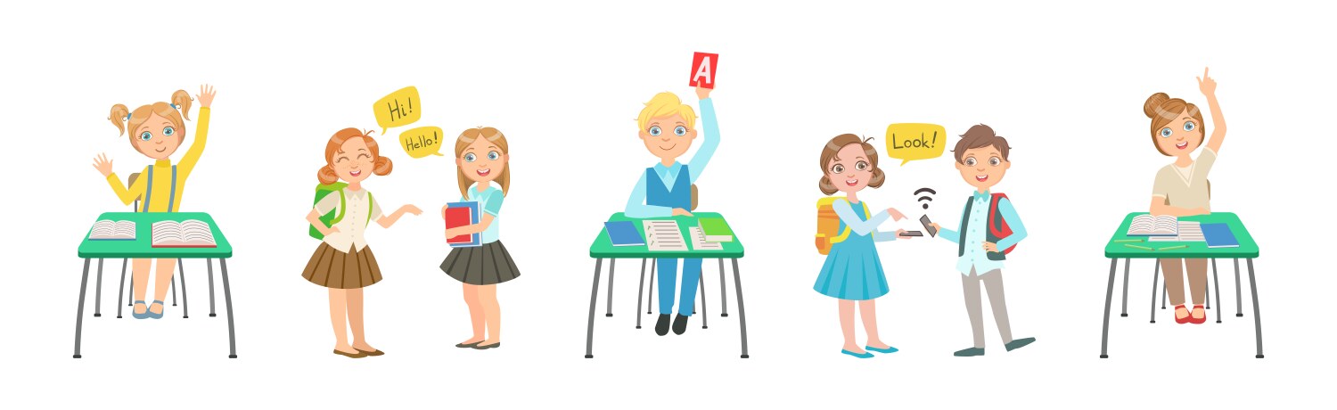 Kid pupil character at school lesson having Vector Image
