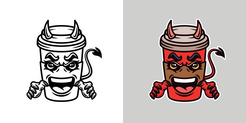 Devil coffee paper cup cartoon mascot character Vector Image
