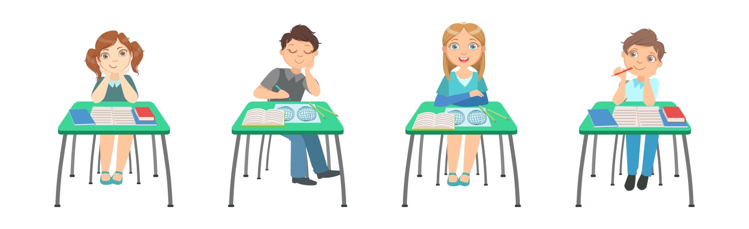 Happy kids at school lesson enjoy primary Vector Image