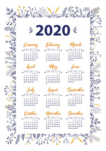 Calendar 2020 pocket basic grid Royalty Free Vector Image