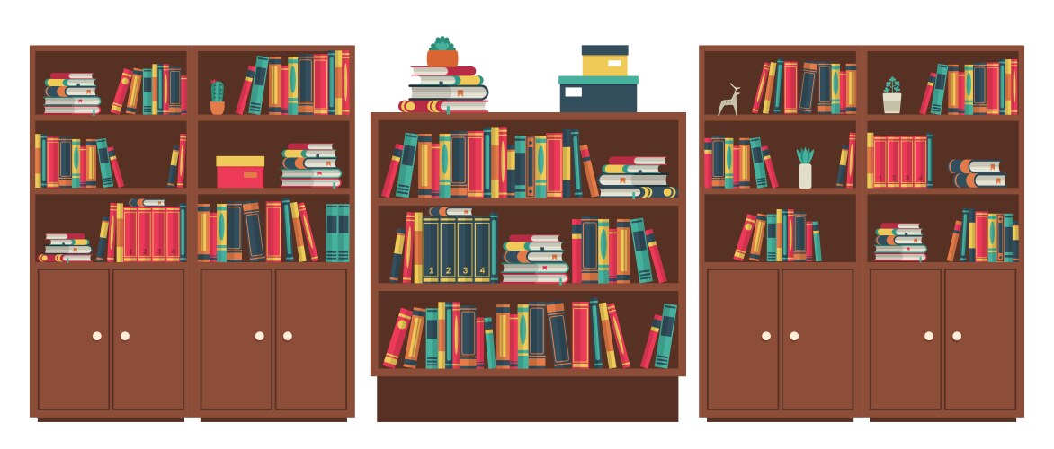 Book shelves and bookcase library bookstore Vector Image