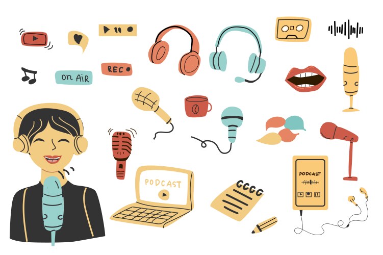 Podcast cover design with red elements in flat Vector Image