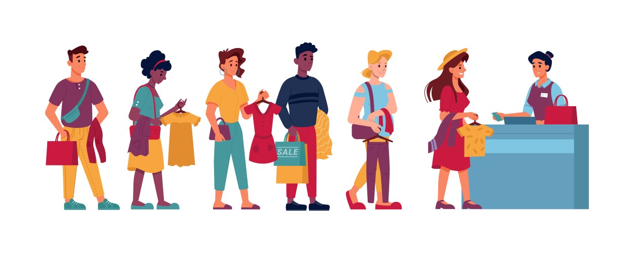 People browsing clothes on a rack in store Vector Image