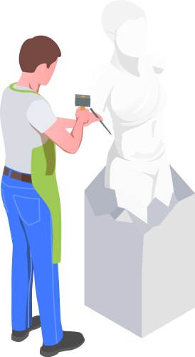 Sculptor modelling human bust flat Royalty Free Vector Image