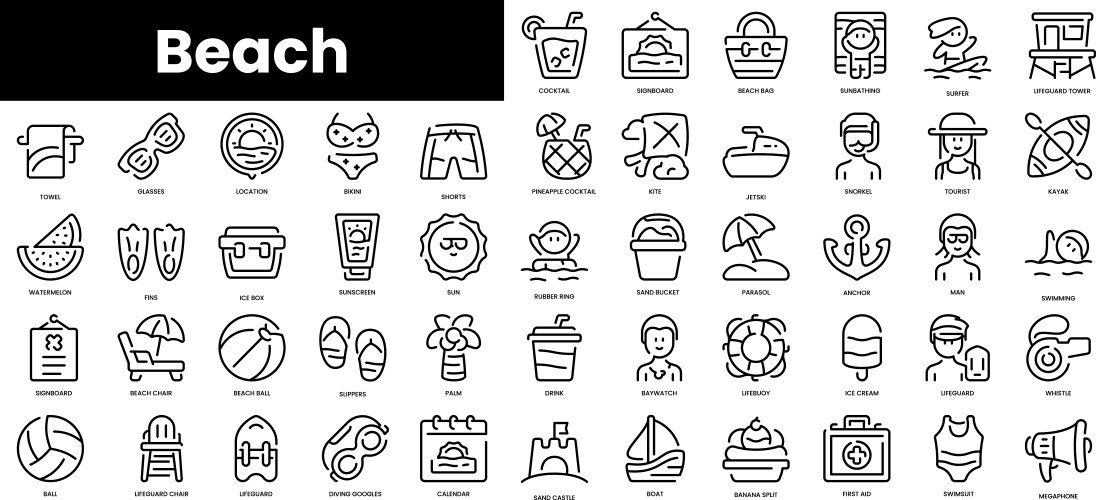 Set of outline summer icons minimalist thin Vector Image