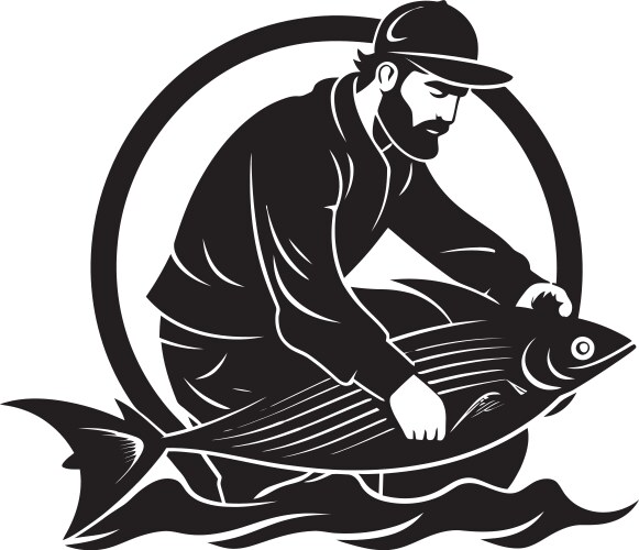 Fisherman logo with monogram a symbol Royalty Free Vector