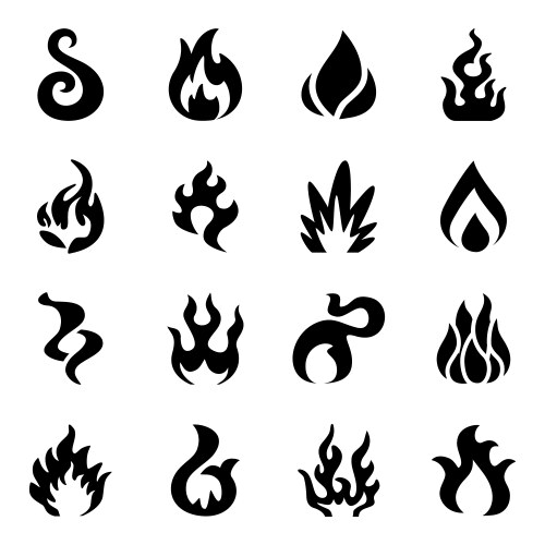 Fire flames set icons Royalty Free Vector Image