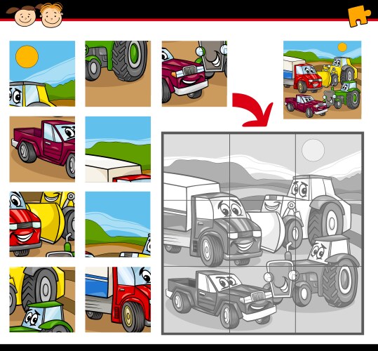 Cartoon car jigsaw puzzle game Royalty Free Vector Image