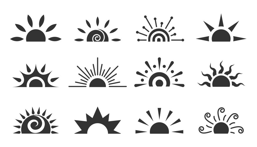 Half sun solar sunrise sunset weather icon set Vector Image