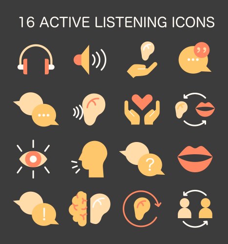 Active listening skill icons set symbol Royalty Free Vector
