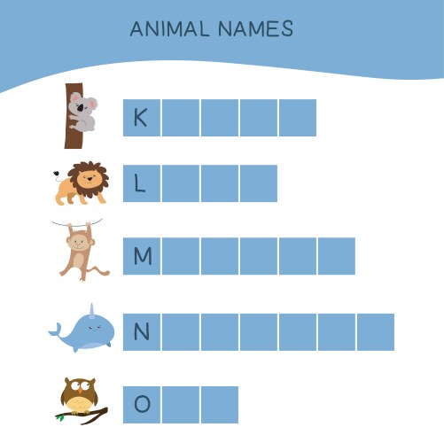 Spelling word scramble game animals edition Vector Image