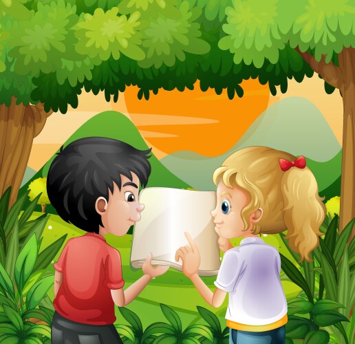 Cartoon couples rabbits reading a book Royalty Free Vector