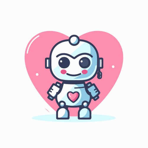Cute little robot holding red heart flat cartoon Vector Image