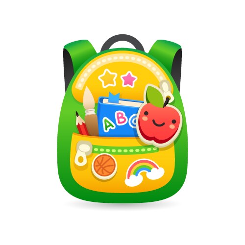 Cartoon green school backpack waving hand Vector Image