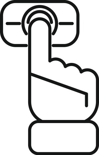 Hand pushing round button on control panel icon Vector Image