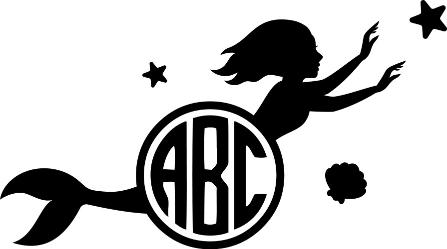 Magical mermaid logo swimming black Royalty Free Vector