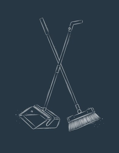 Flat broom and dustpan drawing in graphic style Vector Image