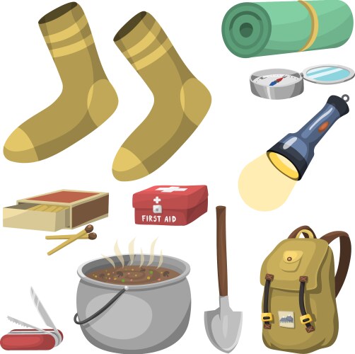 Backpack camping gear hiking Royalty Free Vector Image