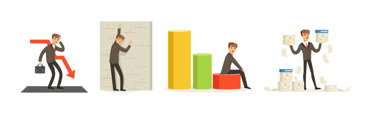 Business man character fail suffering loss Vector Image