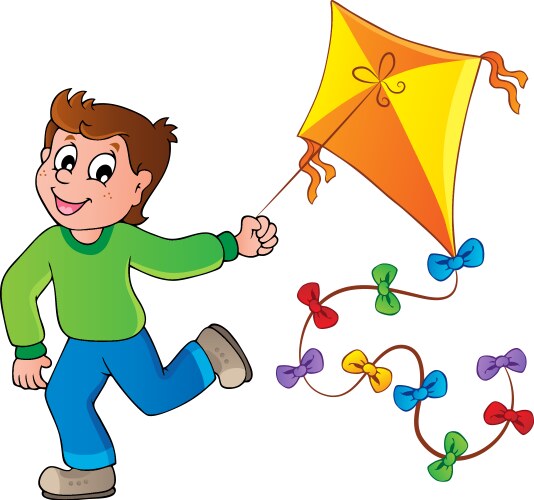 Cartoon boy playing kite Royalty Free Vector Image