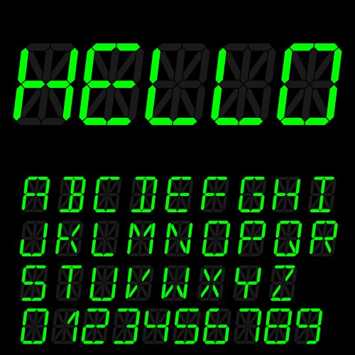 Digital led font alphabet letters and numbers Vector Image