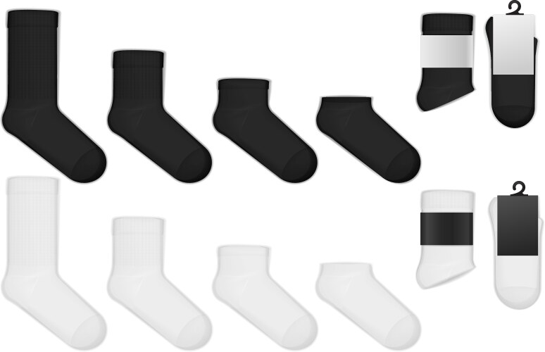 Set of black realistic sock mockups Royalty Free Vector