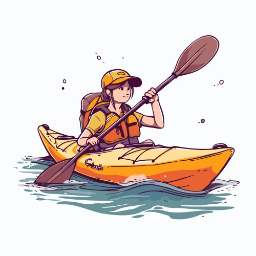 Cartoon boy paddling a kayak on lake Royalty Free Vector