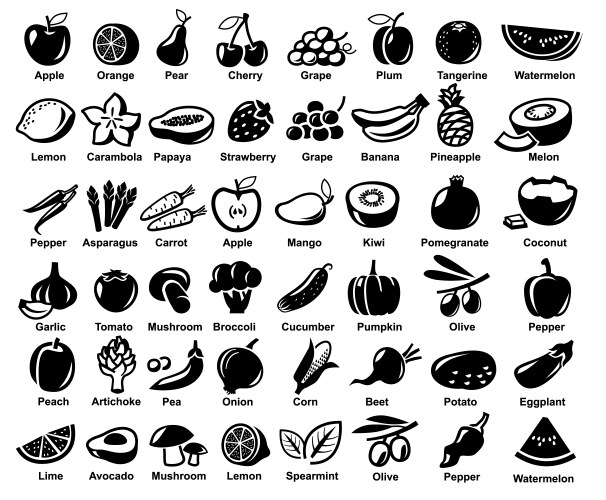 Pictures Of Fruits And Vegetables Clipart Black And White - Infoupdate.org