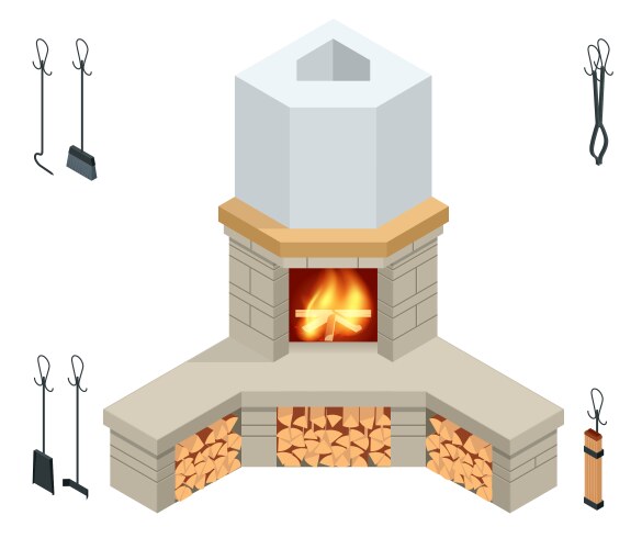 Fireplace decorated with garlands and candles Vector Image