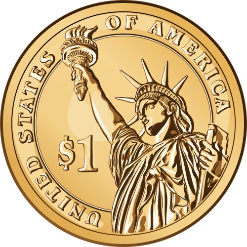 One dollar cent gold coins Royalty Free Vector Image