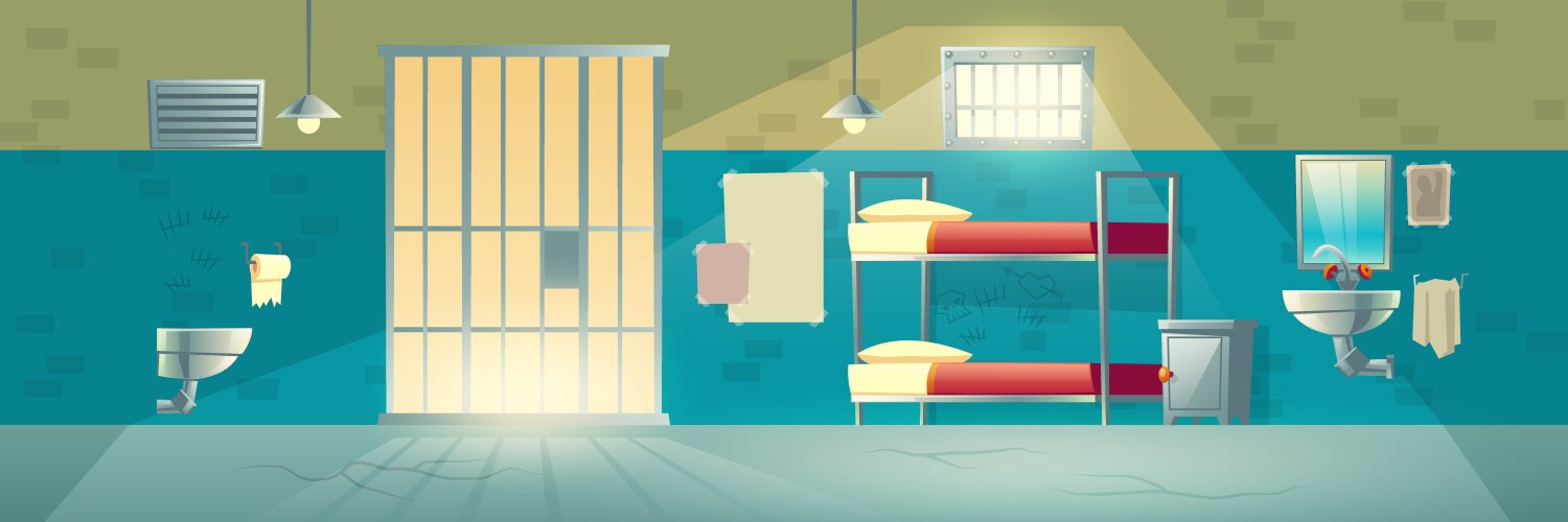 Prison single cells interior cartoon Royalty Free Vector