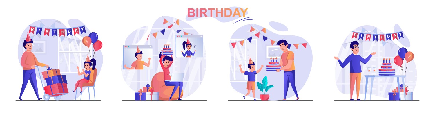 Congratulations kids birthday party scenes Vector Image