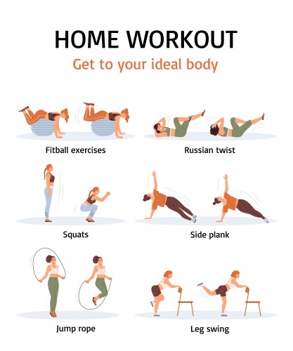 Cartoon hand drawn of people doing home workout Vector Image