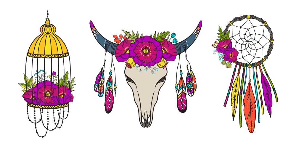 Collection of boho style elements Royalty Free Vector Image