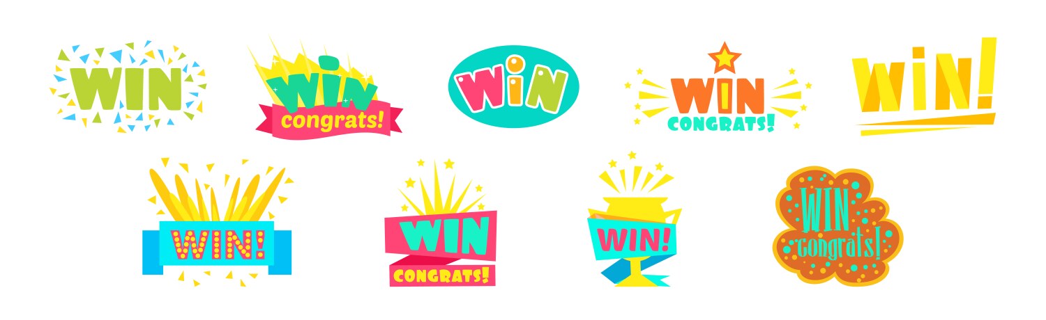 Win congrats bubble and sticker colorful Vector Image