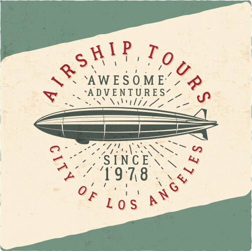 Vintage airship poster design retro dirigible 50s Vector Image