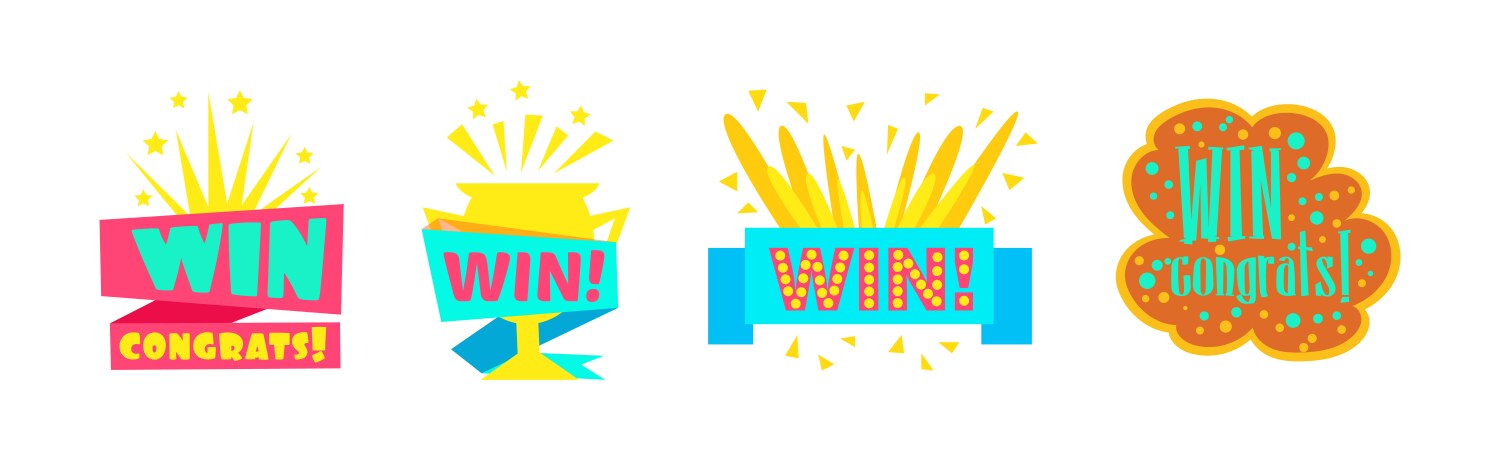 Win congrats bubble and sticker colorful Vector Image