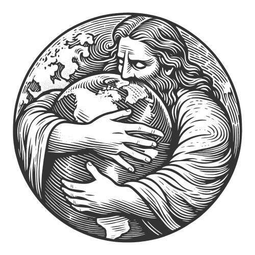 Jesus god embracing the earth engraving Royalty Free Vector