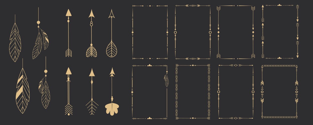 Gold frame set with tribal native indian arrow Vector Image