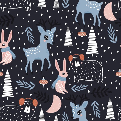 Seamless woodland pattern with cute animal faces Vector Image