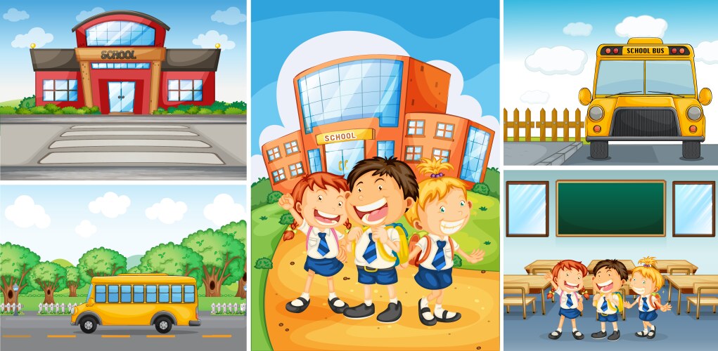 Different scenes at school with students Vector Image