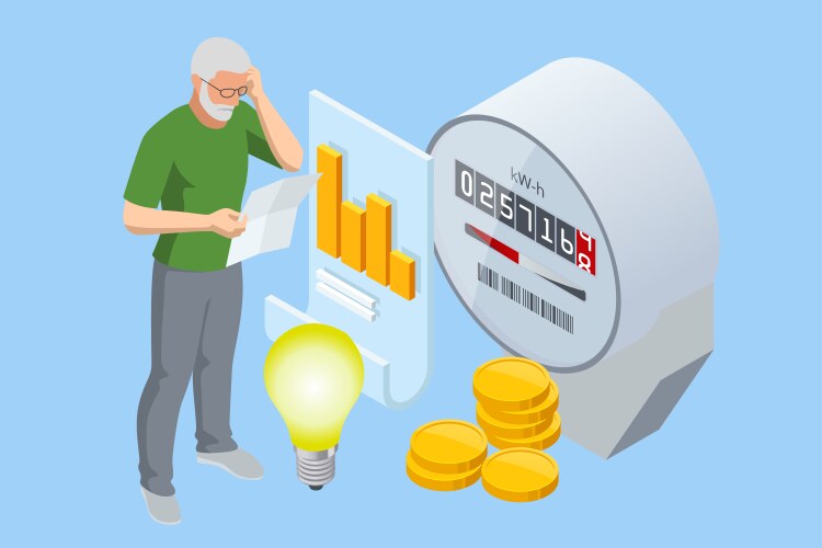 Isometric invoice and electricity meter utility Vector Image